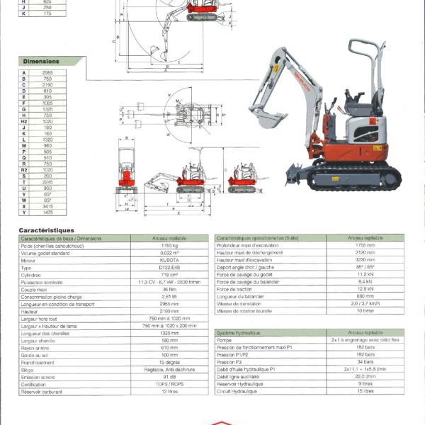 Mini pelle Micro pelle 1.1 T – 3 godets